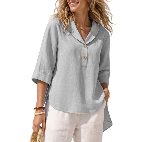 qafoshin Womens Pullover Tops V Neck 3/4 Sleeve Tunics Fashion Casual ...