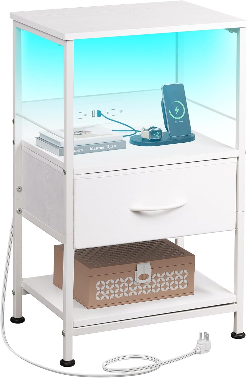 cugvbin Night Stand with Charging Station LED Nightstand with ...