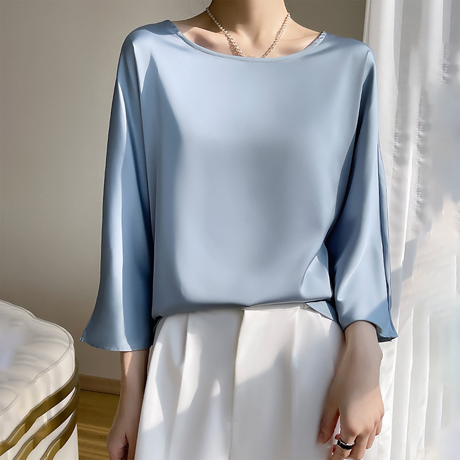 qelini Blouses for Women Dressy Casual Fall and Winter Loose Solid ...
