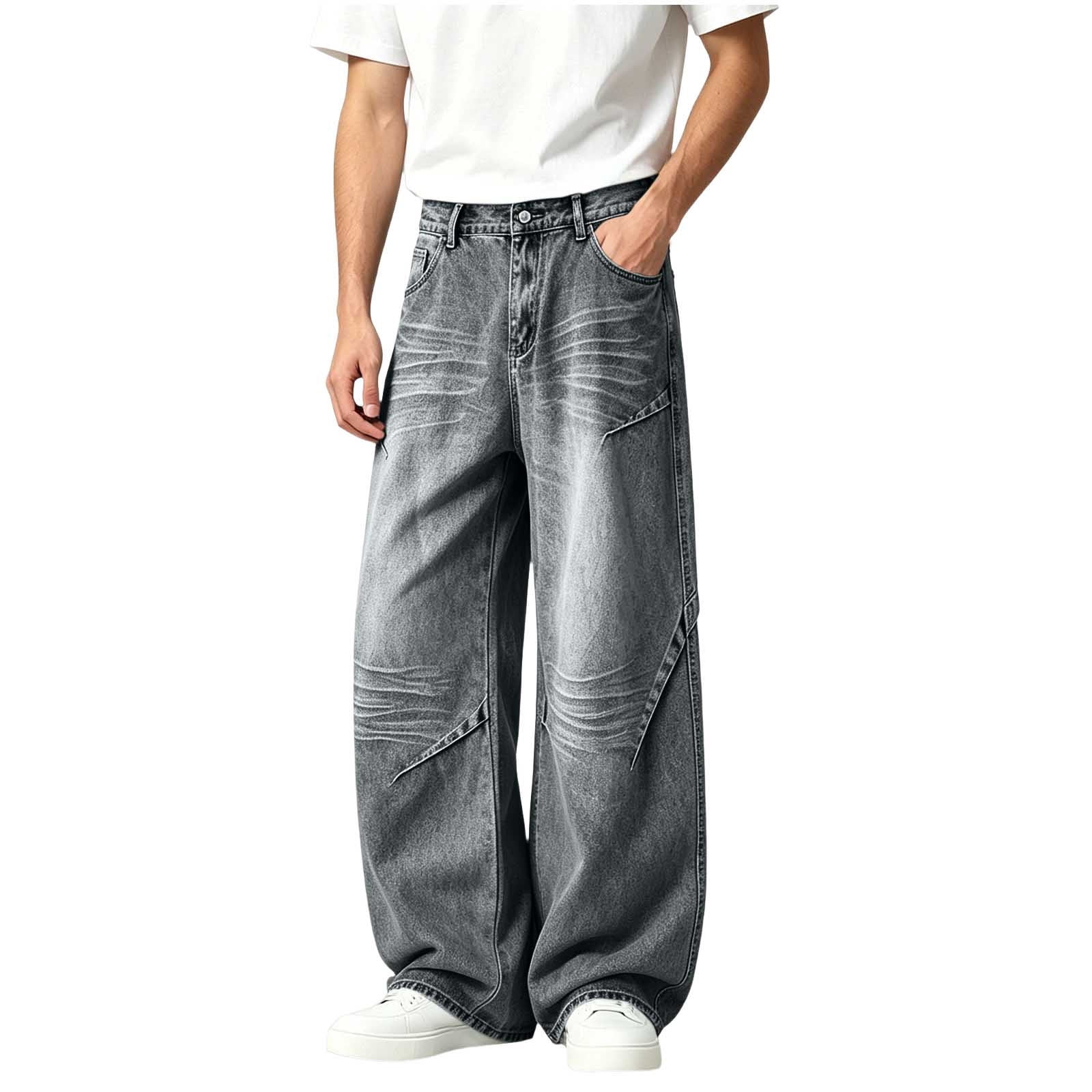 qelini Denim Pants for Men Big and Tall High Waist Pocket Long Pants ...