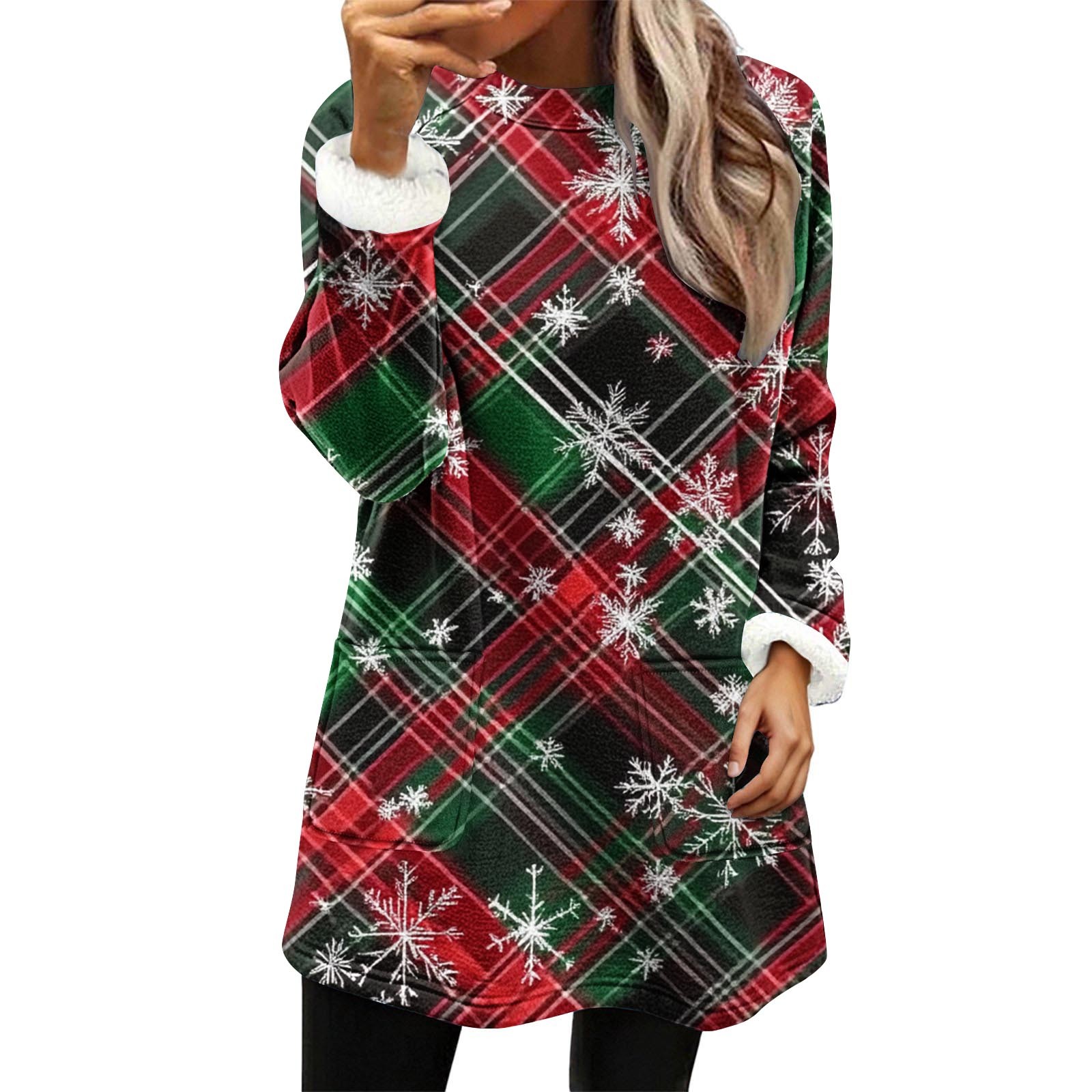 qelini Fleece Blouses for Women Christmas Snowflake Print Crewneck ...