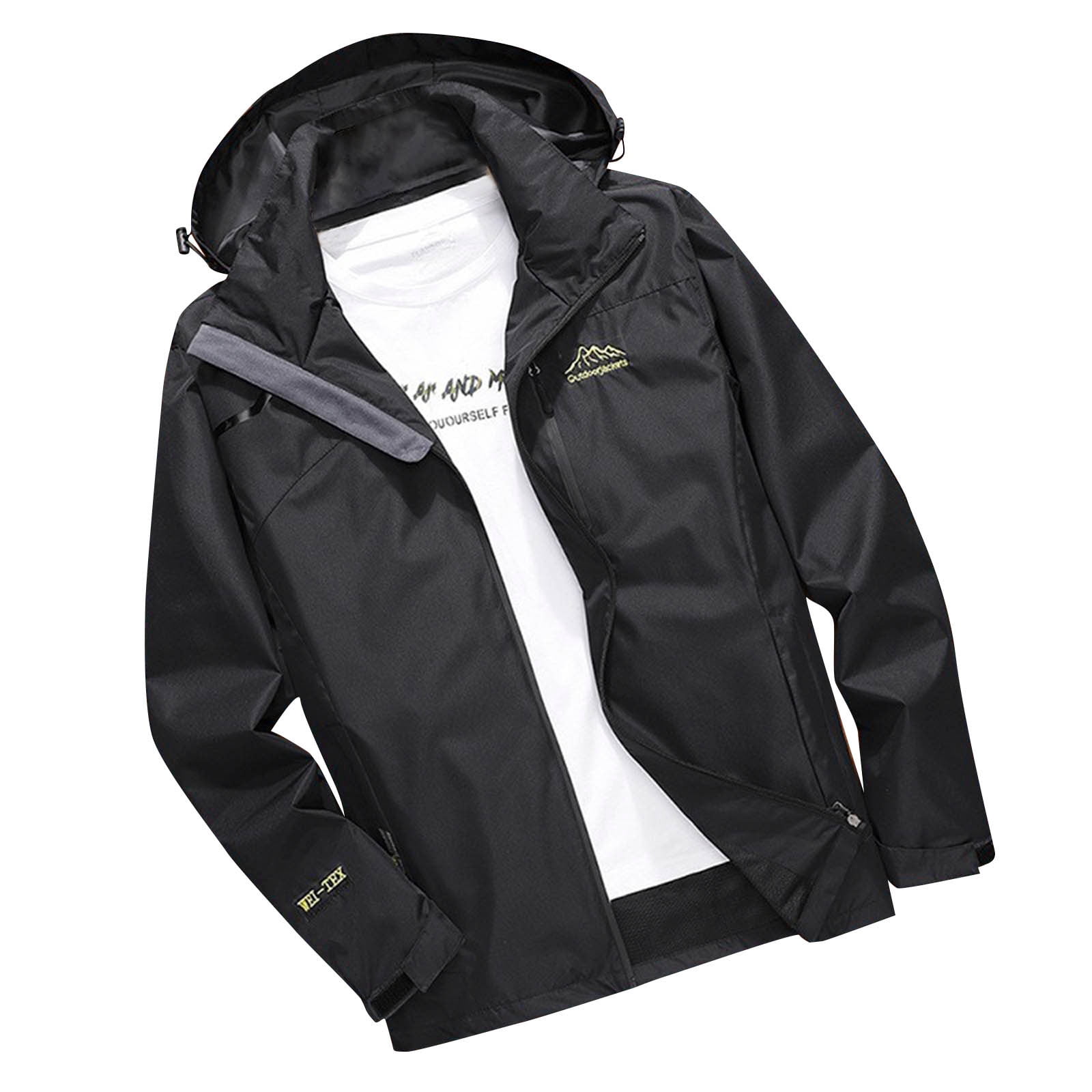 qelini Mens Waterproof Rain Jacket Zip Up Winter Coats with Pocket ...