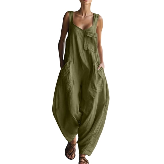 qelini Sleeveless Rompers for Women Plus Size Adjustable Spaghetti ...