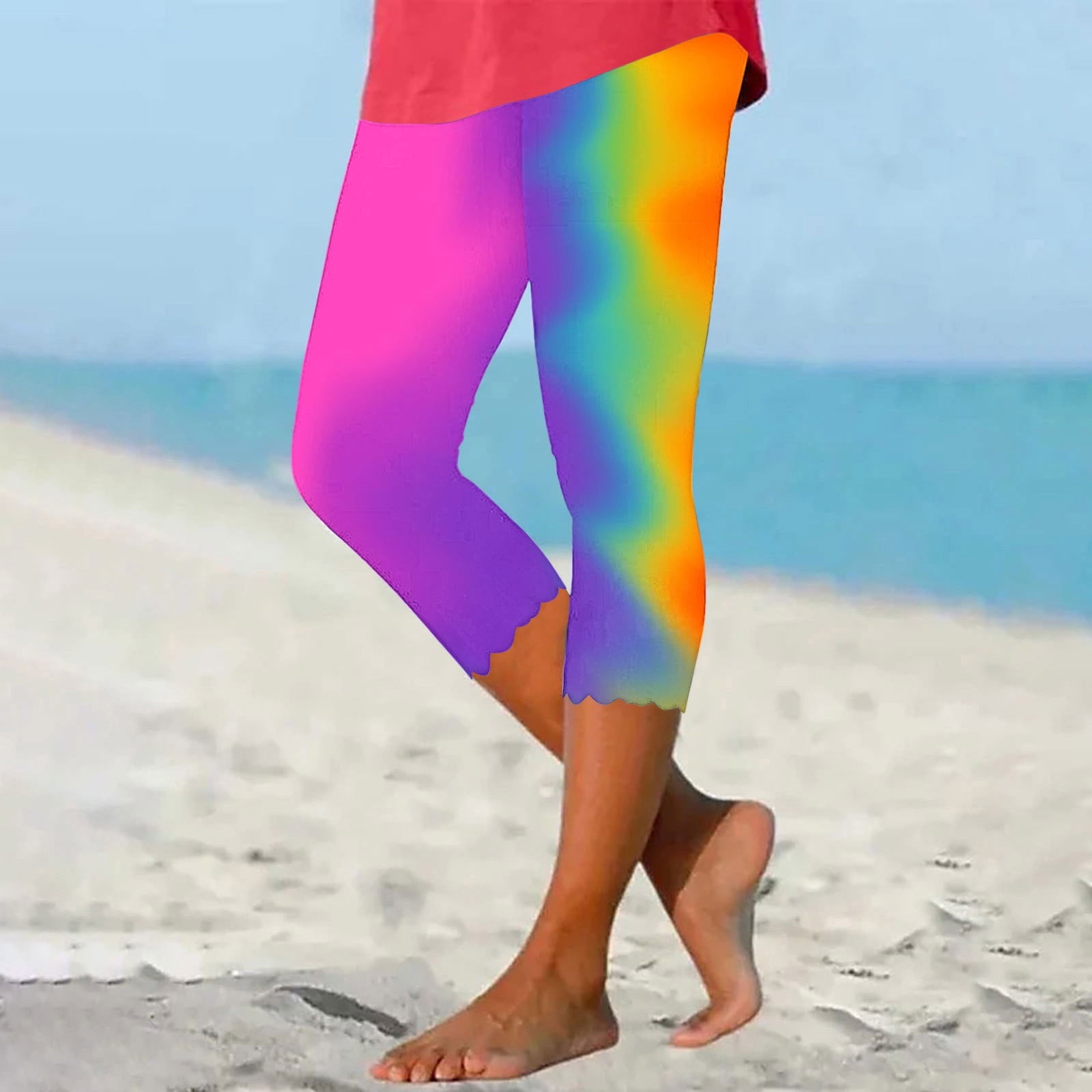 qelini Womens Pink Cropped Trousers Plus Size Labor Day Yoga Pants Slim ...