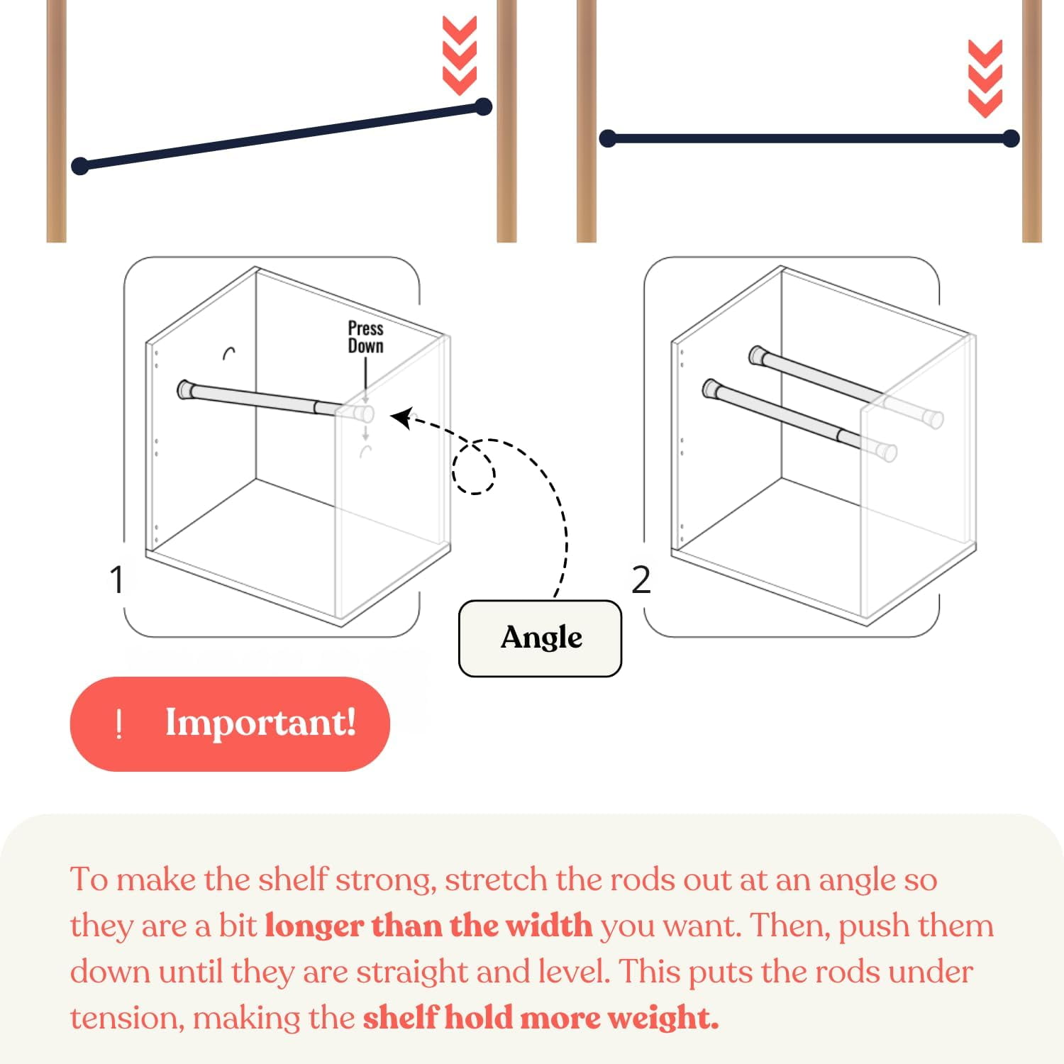 qewtrs Tension Rod Shelving Expandable Closet Tension Shelf Storage ...