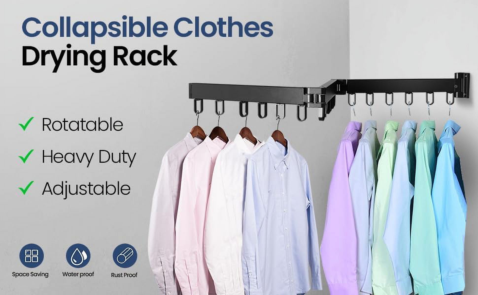 qewtrs Wall Mounted Clothes Drying Rack - Collapsible Foldable Space ...