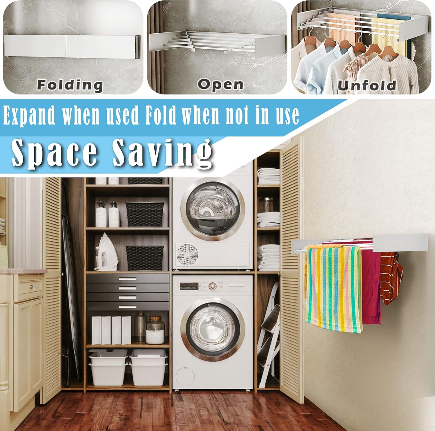 qewtrs Wall Mounted Drying Rack Collapsible Drying Racks for Laundry ...