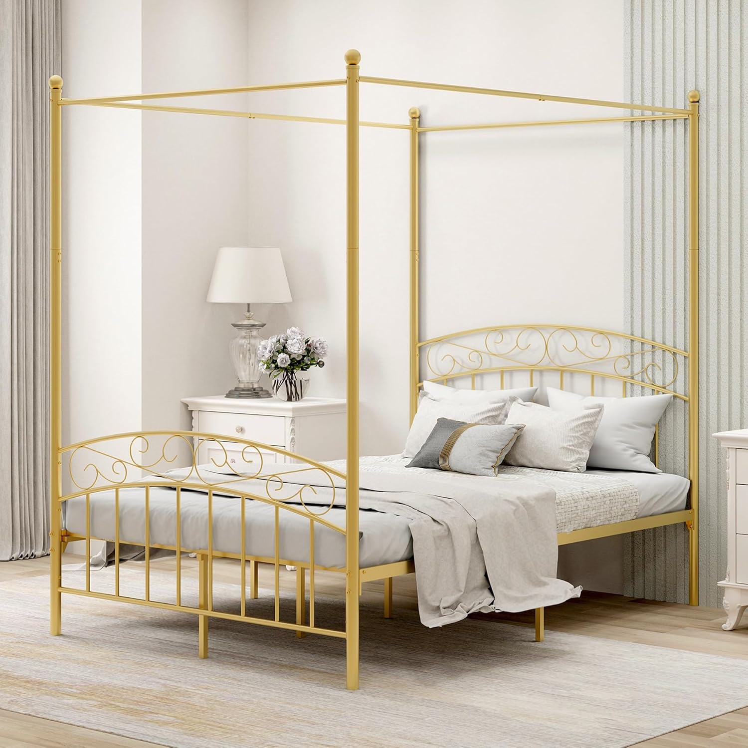 qfyfedhgh Full Size Canopy Bed Frame Four-Poster Metal Platform Bed ...