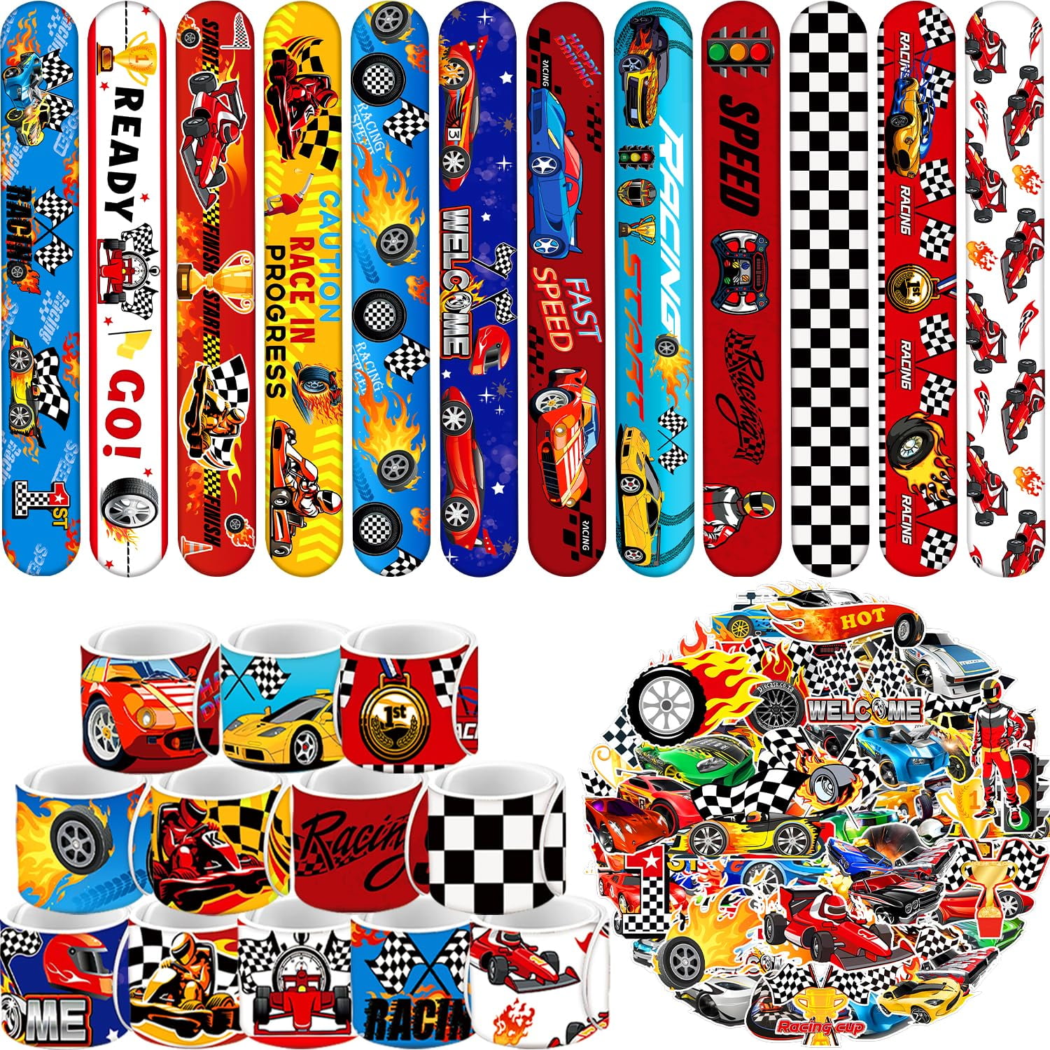 qhqqwzxqc Hot Race Car Party Favors, 24 Pcs Race Car Slap Bracelets, 50 ...