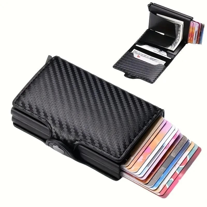 qianglong Rfid Aluminum Double Deck Buckle Men Card Holder Small Card Wallets Carbon Fiber ...