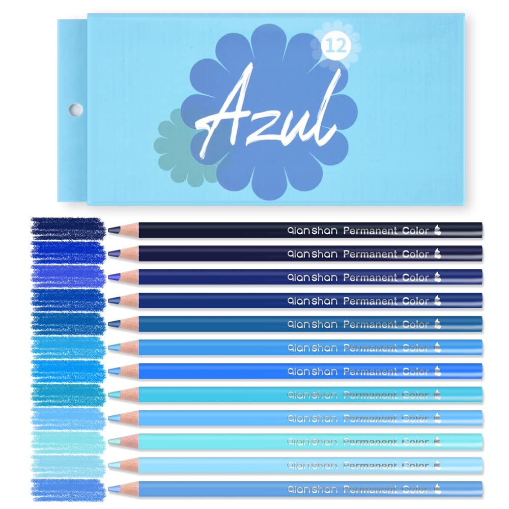 qianshan 12 Blue Colored Pencils Oil AIS1 Based Pre-sharpened Wooden ...
