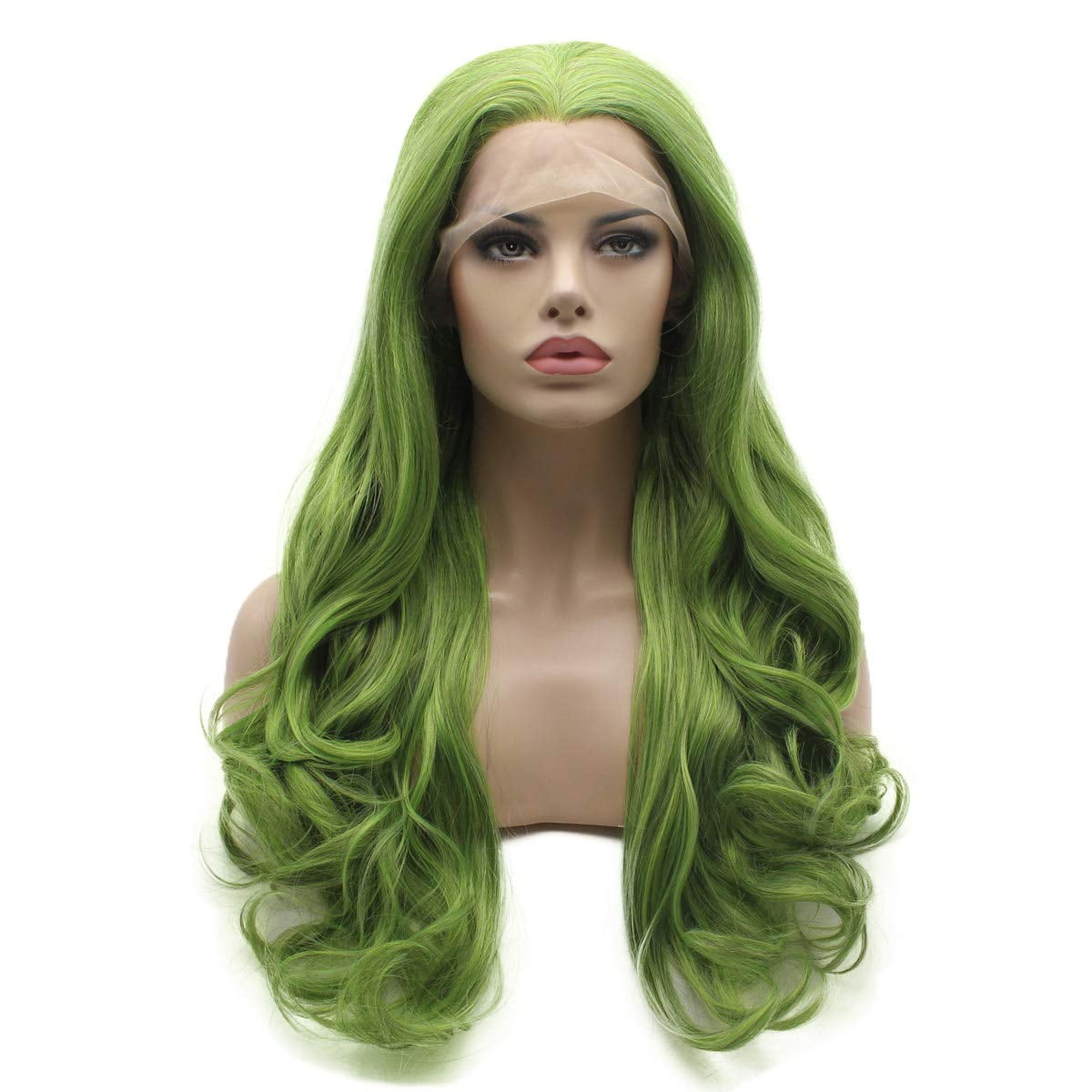 qingyun Hair Synthetic Lace Front Wig Wavy Long 26inch Green Mix Heat ...