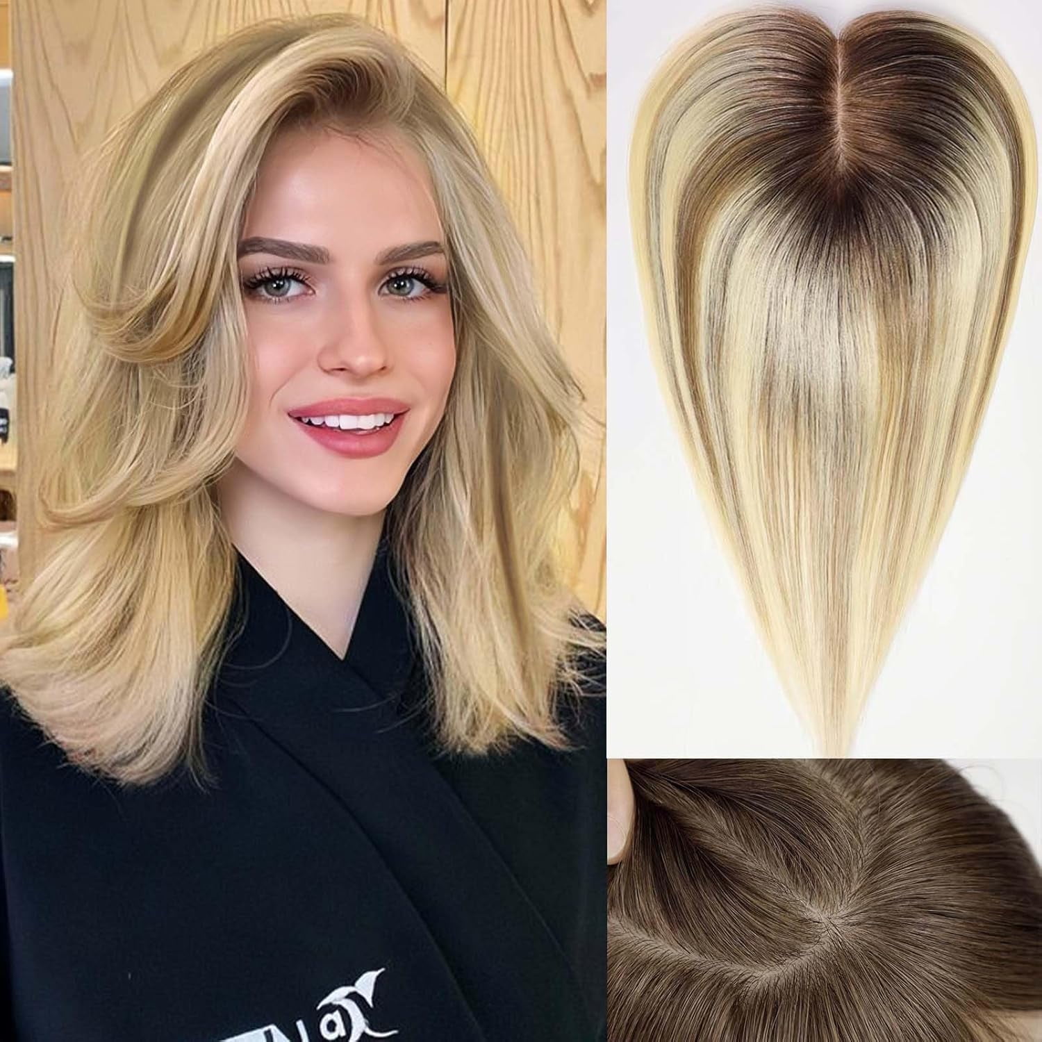 qingyun Hair Toppers for Women 100% Real Human Hair, 12 Inch Ombre ...