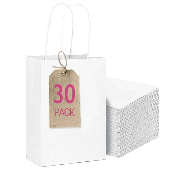 qiqee 30-Packs White Gift DEF29 Bags with Handles Bulk 4.5"x2.5"x6 ...