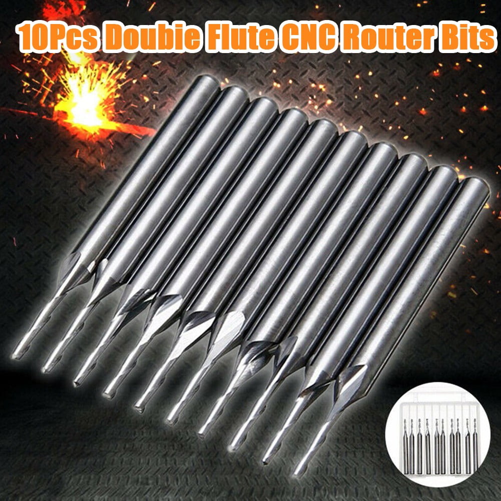qiya 10pcs 1/8\" 1mm Double 2 Flute Spiral Carbide Flat Nose End Mill ...