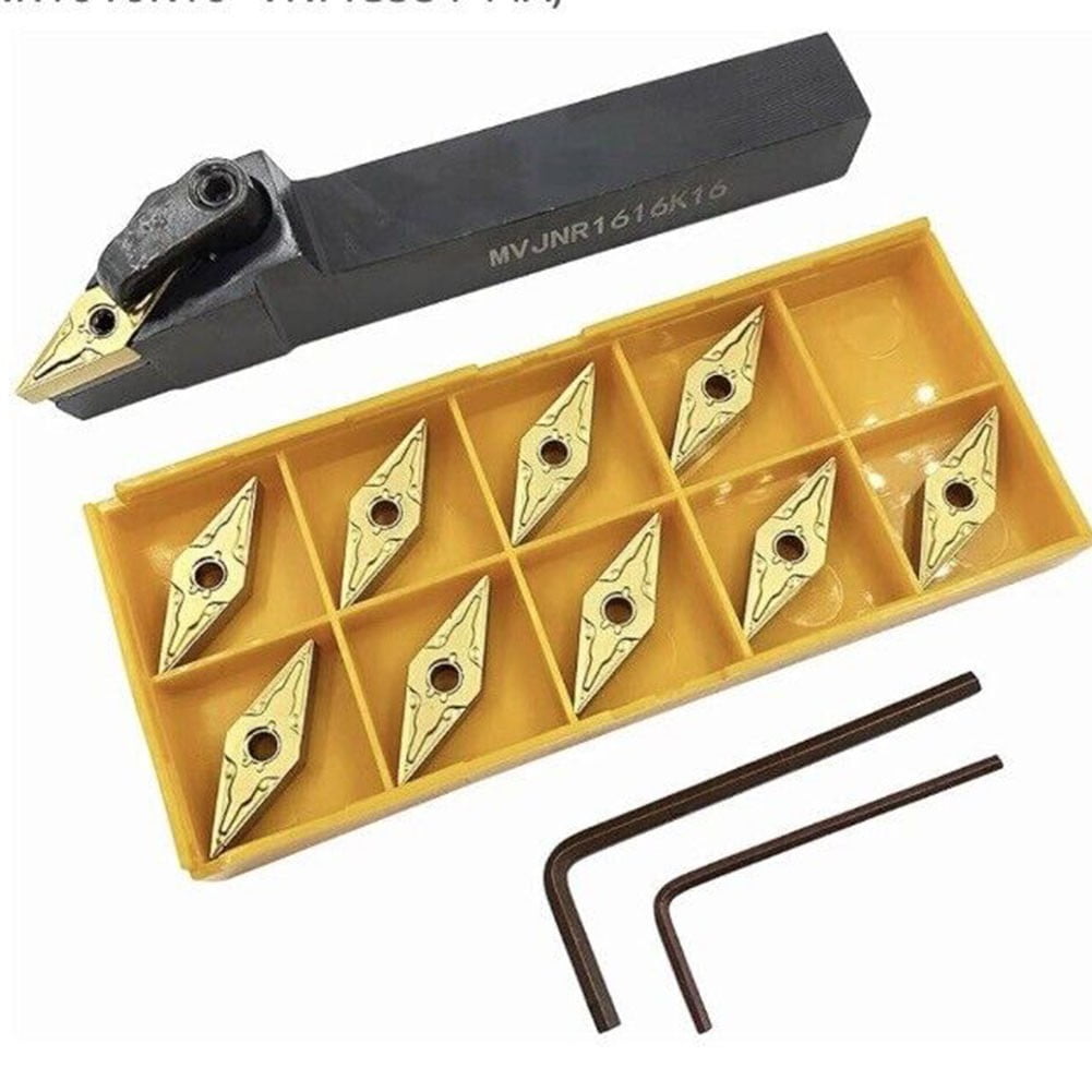qiya 16mm MVJNR1616H16 93° Lathe External Turning Tool Holder +10* VNMG160404 Inserts - Walmart.com