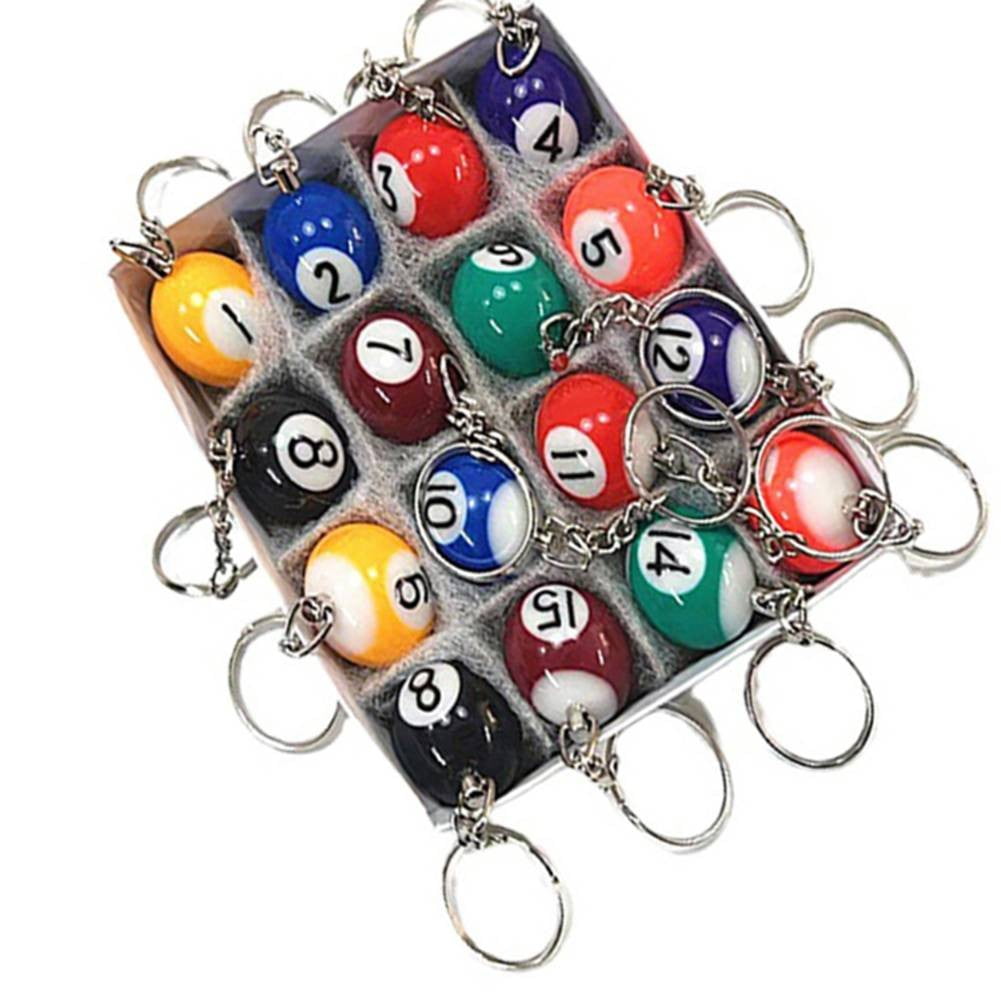 qiya 16pcs Billiard Ball KeyChain Snooker Ball Key Rings Snooker Cue ...