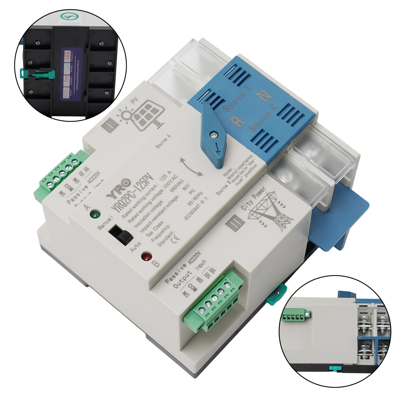 qiya 2P125A Solar/PV Dual Power Automatic Transfer Switch Generator ...