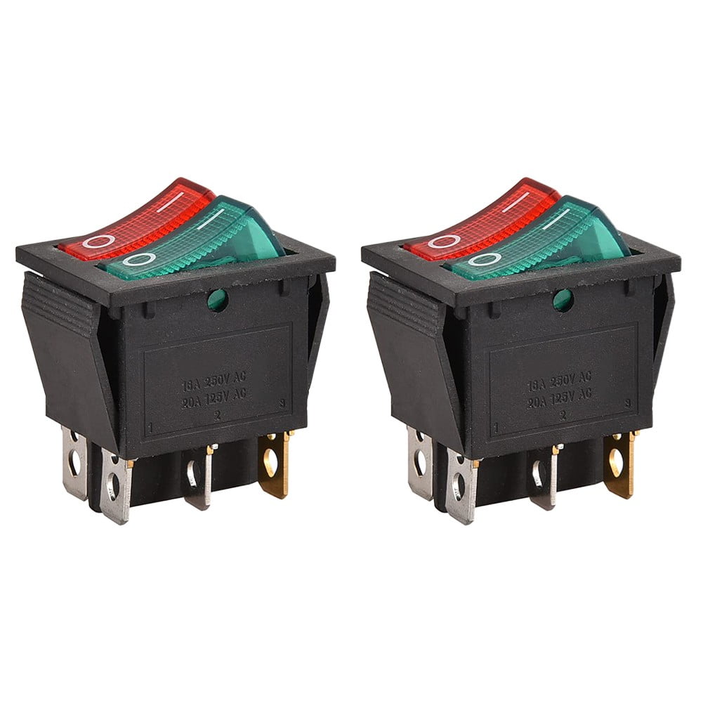 qiya 2PCS Double Rocker Switch 6 Terminal Red Green Light 16A 250VAC ...