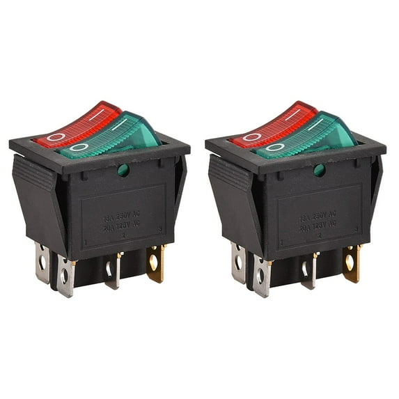 qiya 2PCS Double Rocker Switch 6 Terminal Red Green Light 16A 250VAC ...