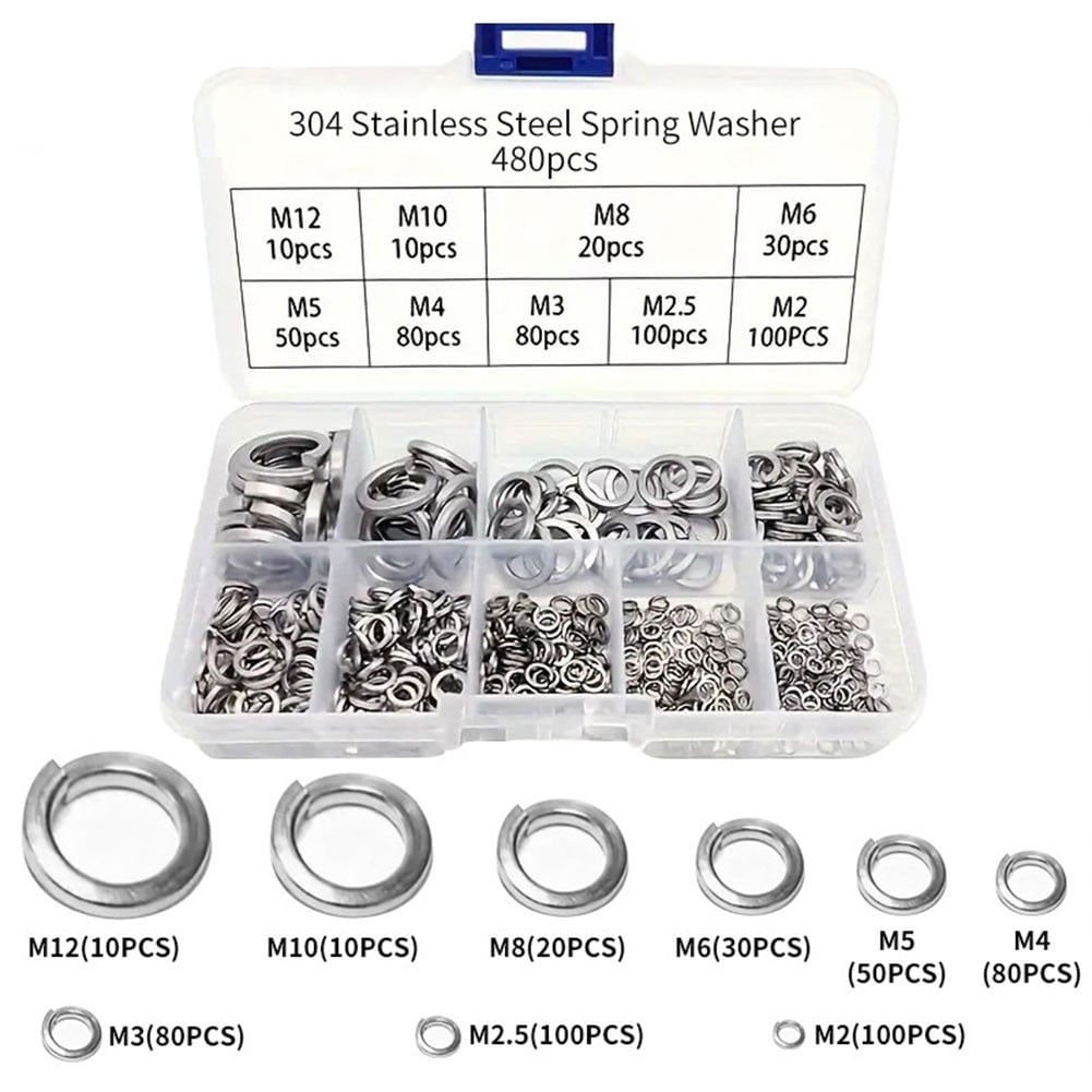 qiya 304 Stainless Steel Spring Washers 480pcs Assorted Sizes for ...