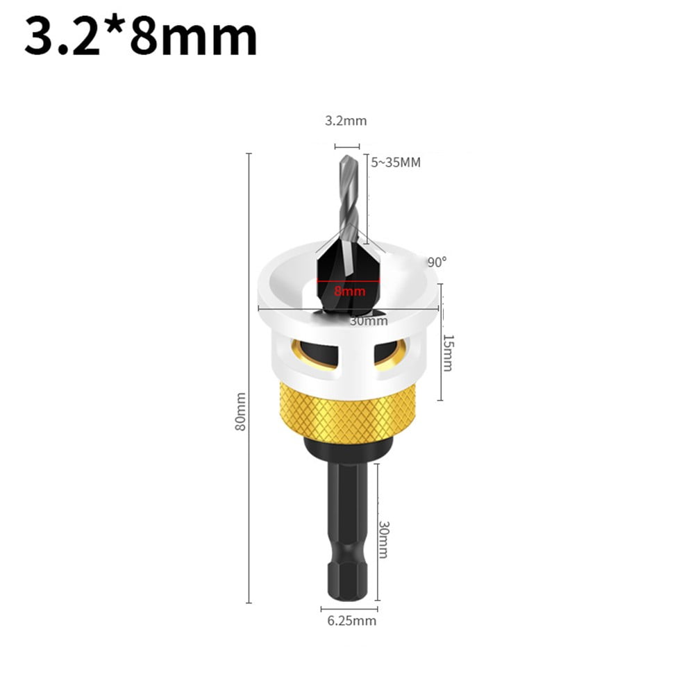 qiya Adjustable Countersink Drill Bits with Depth Stop Hex Shank For ...