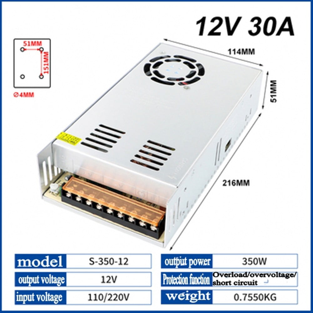 qiya Switch Power Supply Transformer AC220V To 12V 24V Adapter For LED Strip 25W-350W - Walmart.com