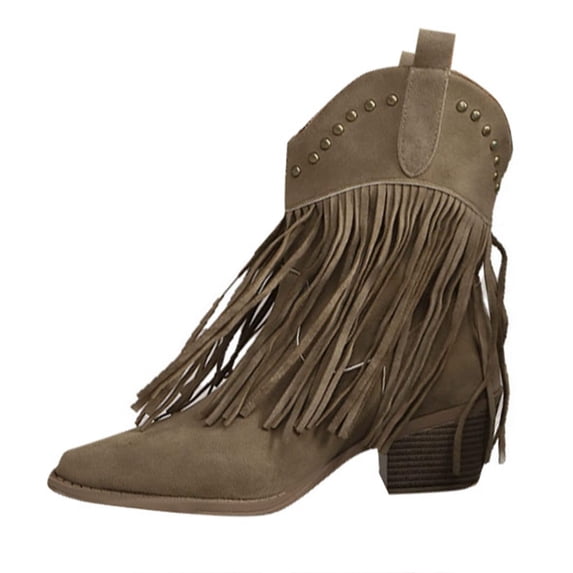 qkdmdw Army Green Women'S Pointed Toe Boots With Metal Details, Tassel ...