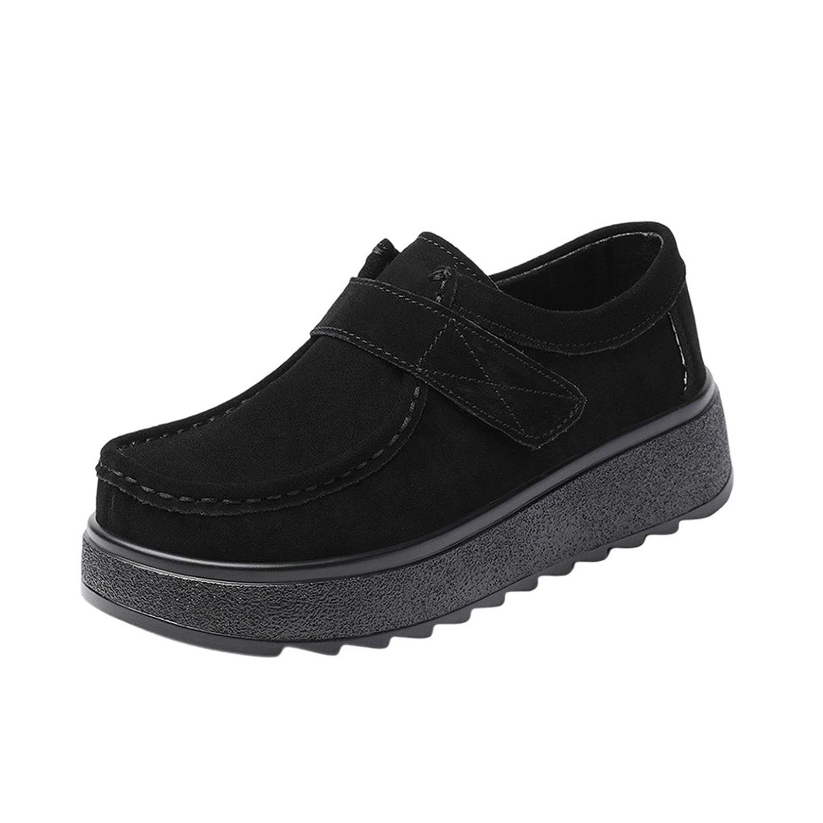 qkdmdw Black Women'S Chunky Heel Slip-On Shoes, Flock Fabric, Platform ...