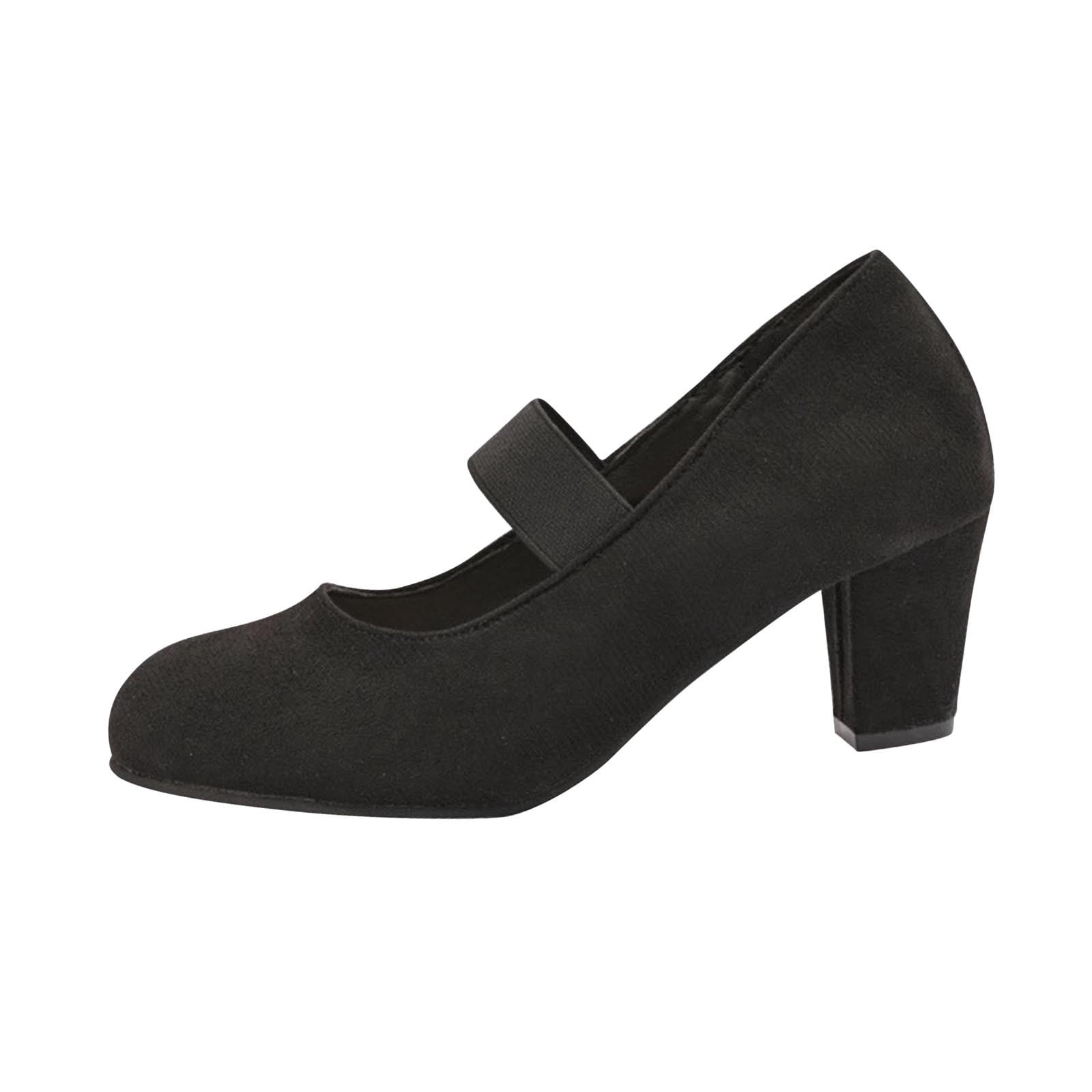 qkdmdw Black Women'S Mary Jane Shoes With Strap Mid Heel Round Toe ...