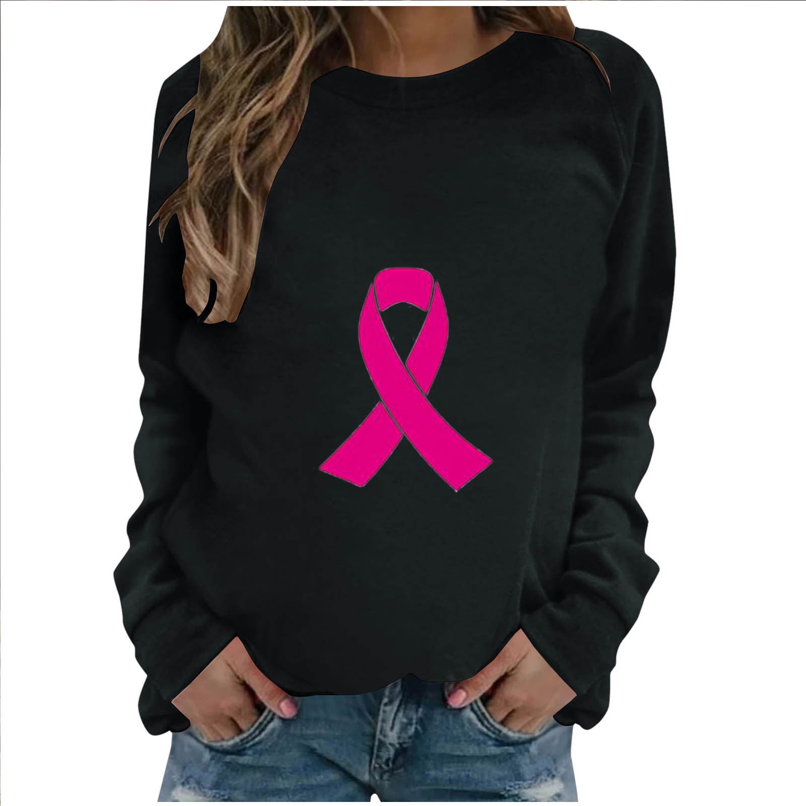 qkdmdw Breast Cancer Awareness Tops for Women Cute Pink Ribbon Long ...