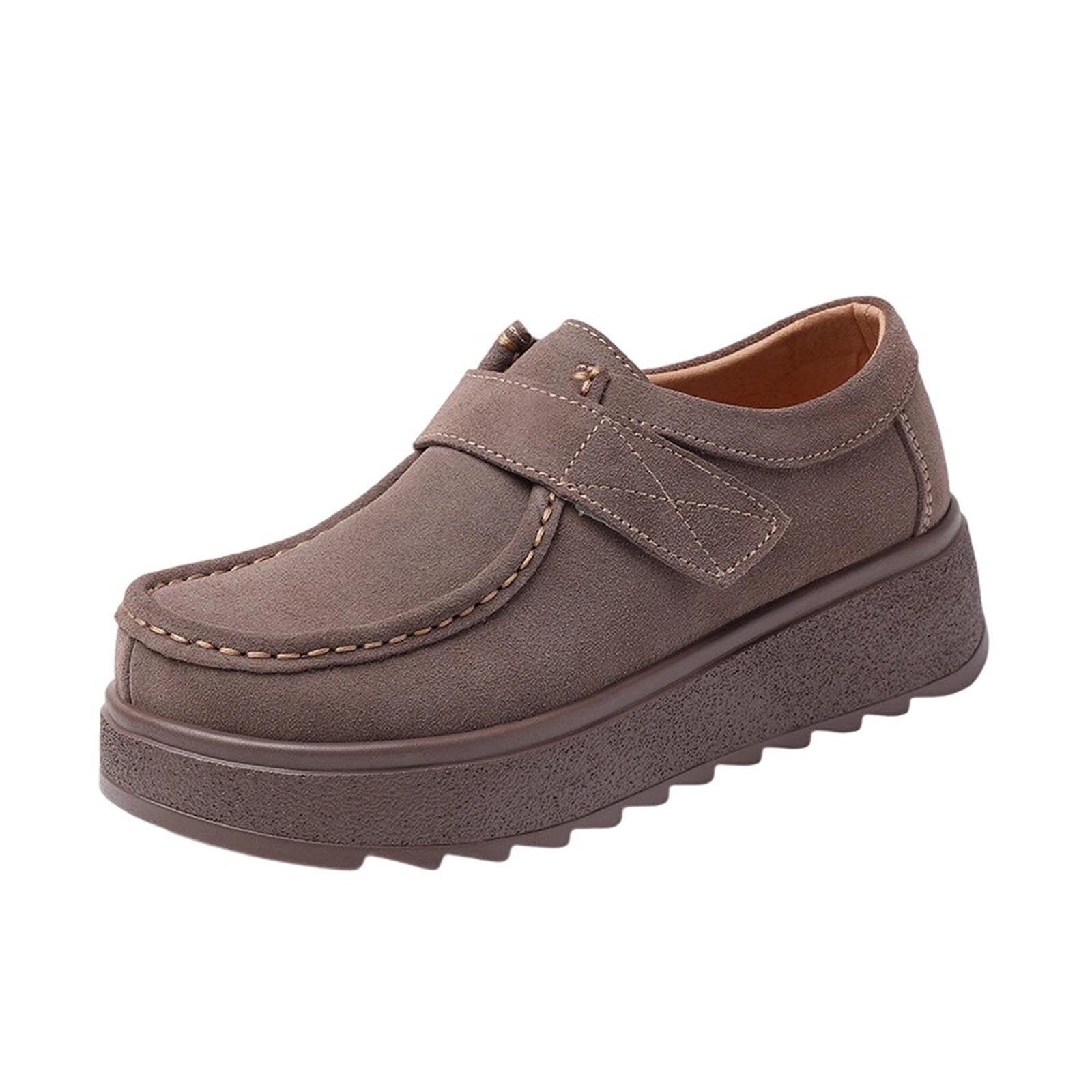 qkdmdw Brown Women'S Chunky Heel Slip-On Shoes, Flock Fabric, Platform ...