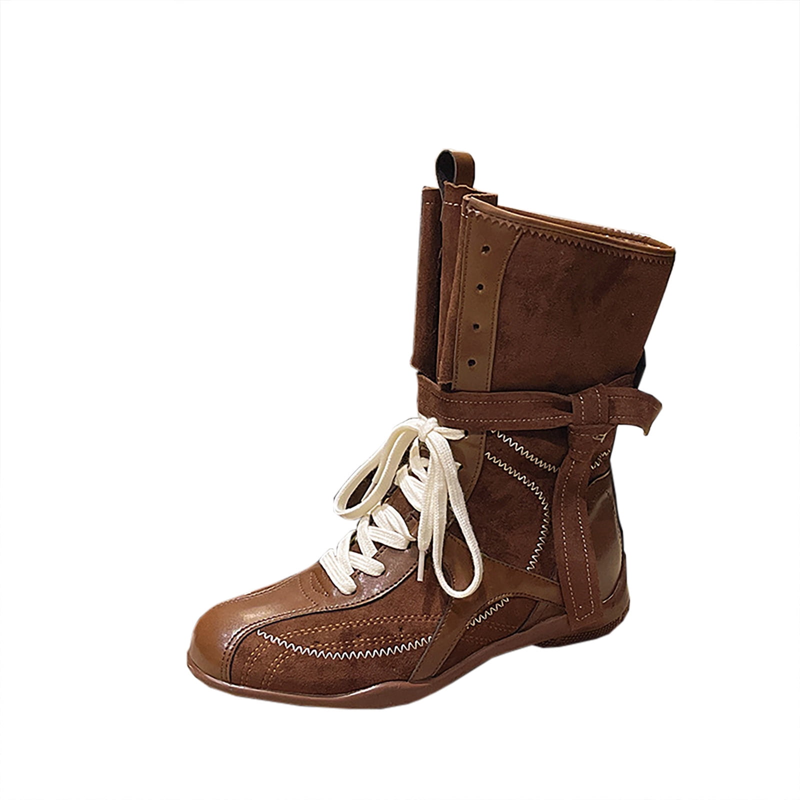 qkdmdw Coffee Women'S Height Increasing Flat Sole Boxing Boots Vintage ...
