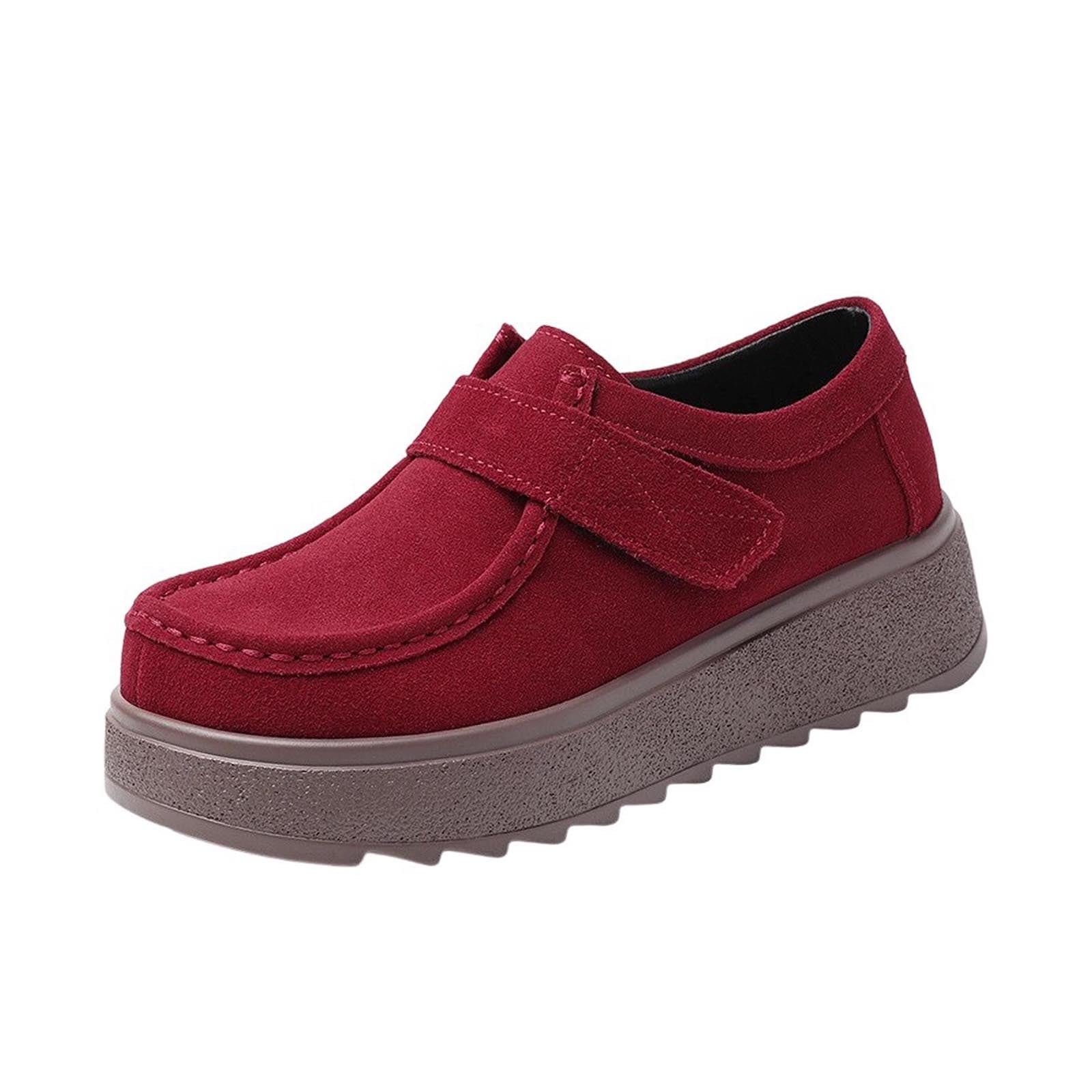 qkdmdw Red Women'S Chunky Heel Slip-On Shoes, Flock Fabric, Platform ...