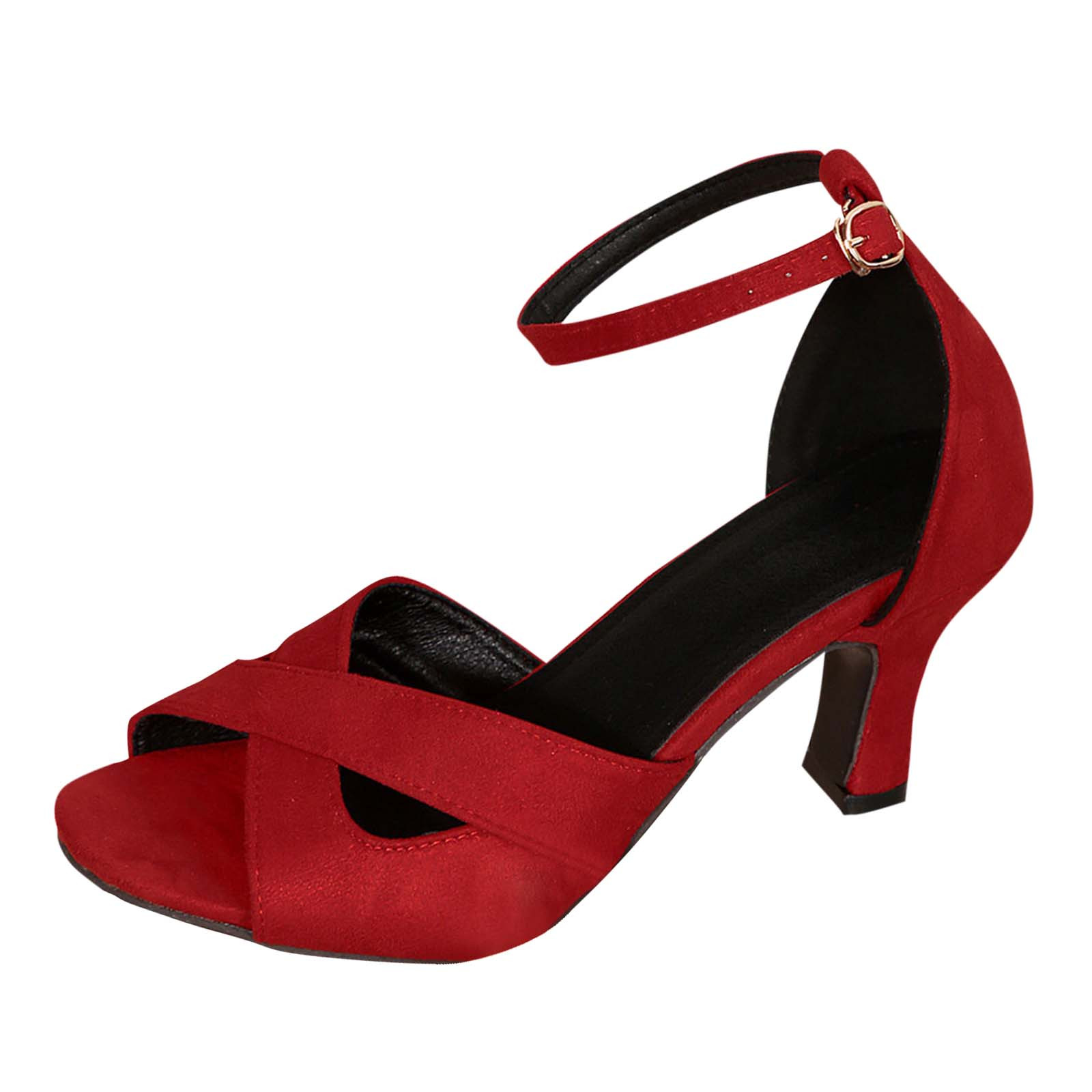 qkdmdw Red Women'S Round Toe Ribbon Thick Heel Sandals Square Solid ...