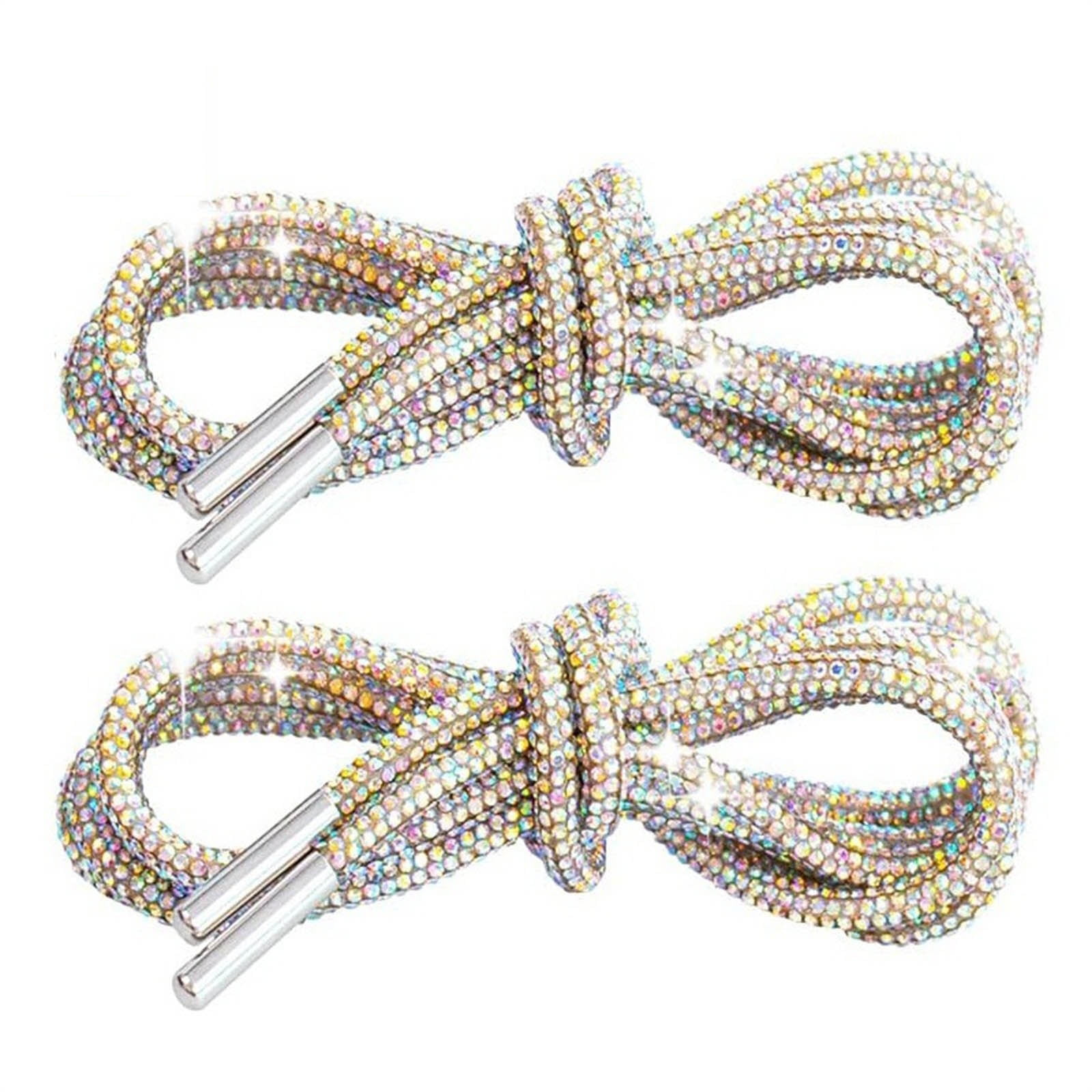 qkdmdw Silver 2 Pairs Rhinestone Glitter Shoelaces Round Rope ...