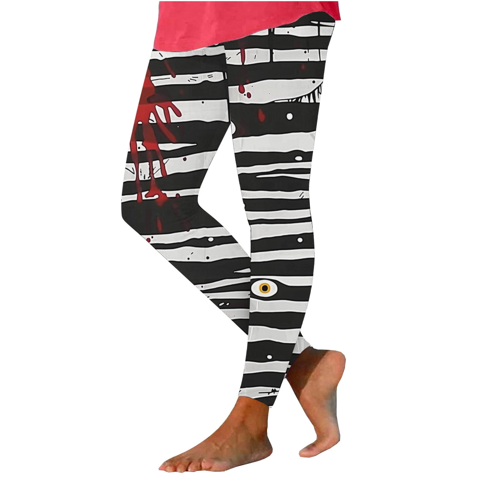 qkdmdw Women's Horro Print Leggings Stretchy Ankle Halloween Tights 3D ...