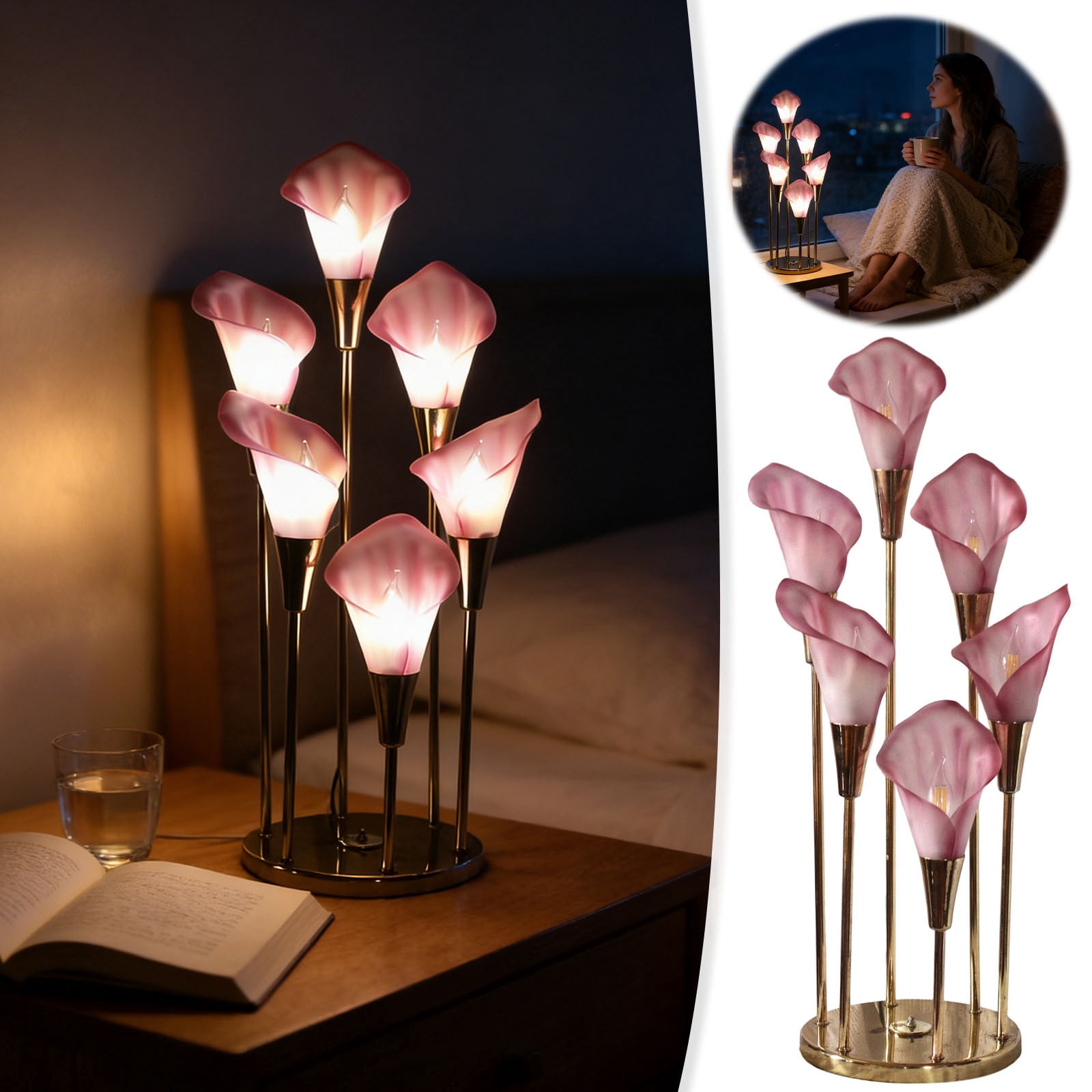 qolami Calla Lily Lamp, Pink LED Simulation Calla Lily Night Light ...
