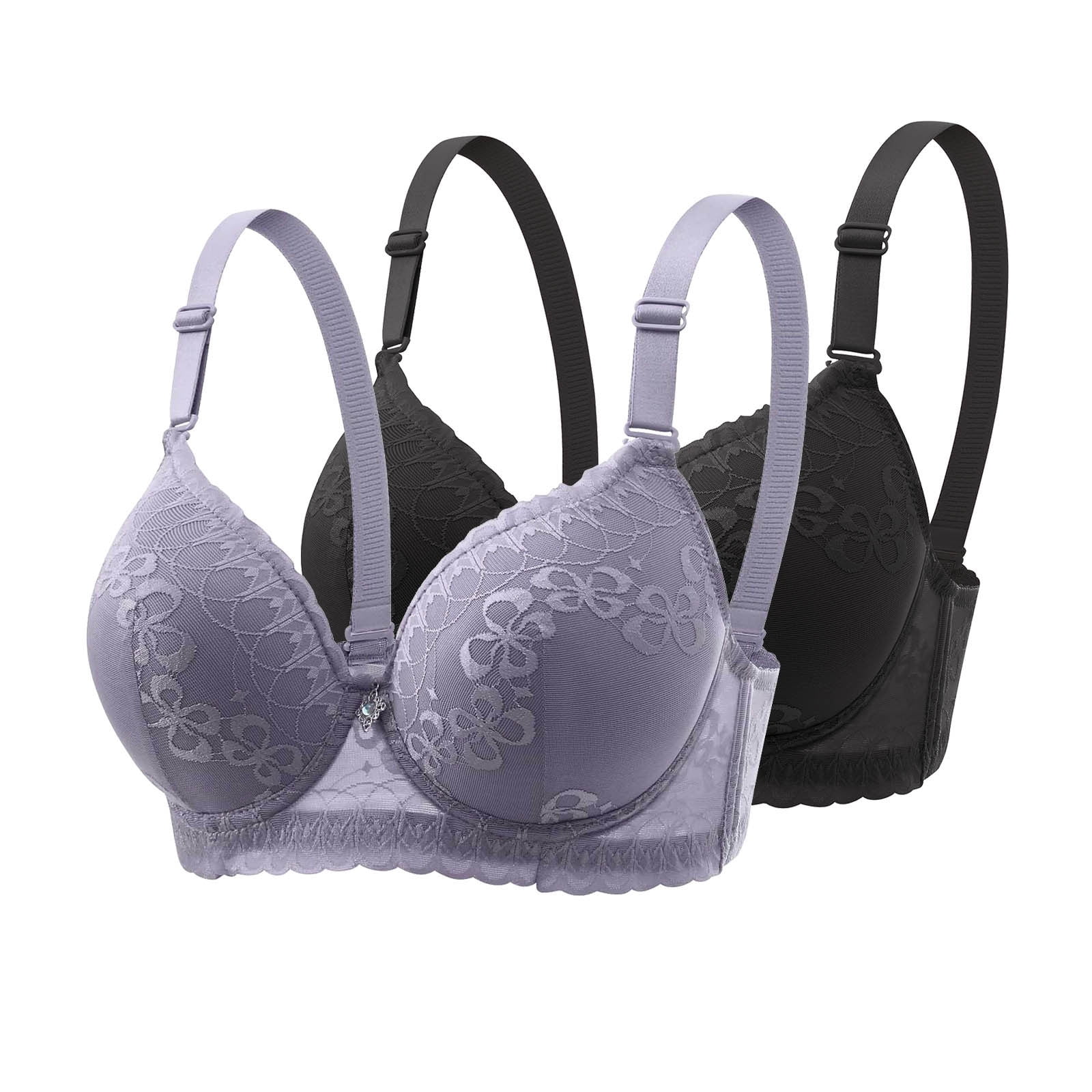qolati 2 Pack Push Up Bras for Women Plus Size Full Coverages Underwire ...