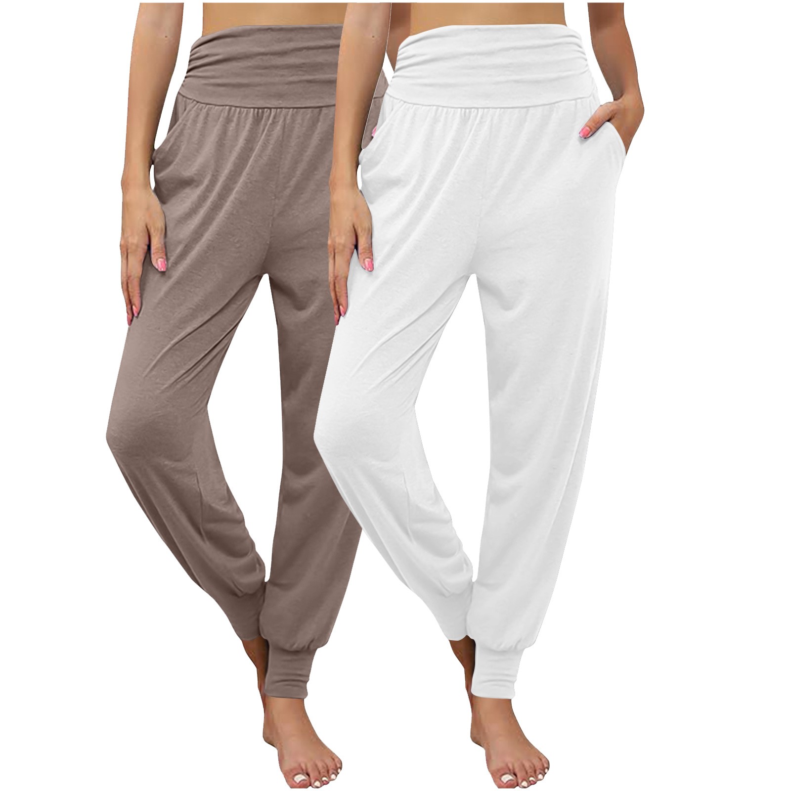 qolati 2 Pack Womens Yoga Sweatpants Fold Over High Waisted Loose ...