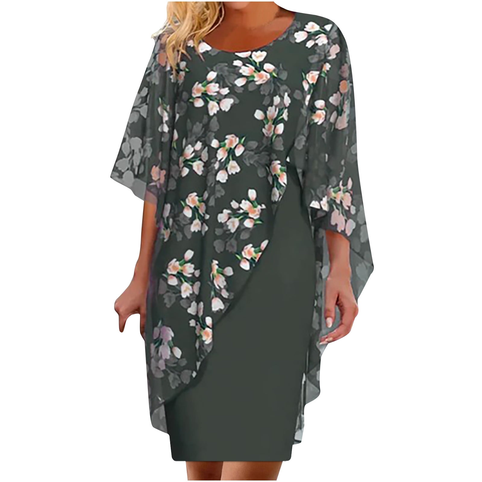 qolati 2 Piece Mother of The Bride Dresses with Chiffon Floral Blouse ...