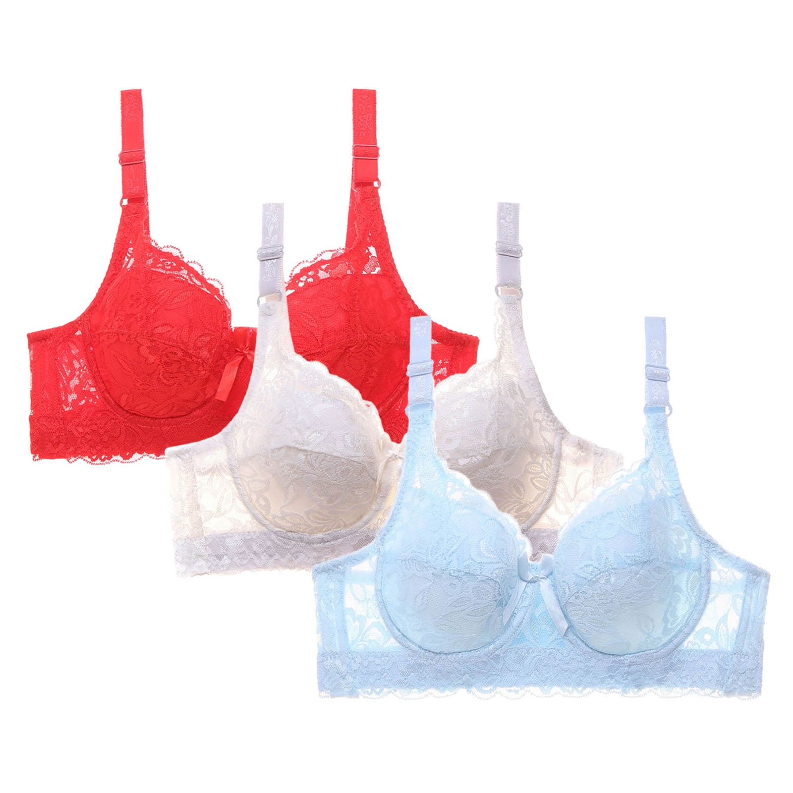qolati 3 Pack Bra for Women Plus Size Full Coverages Push Up Lace Bra ...