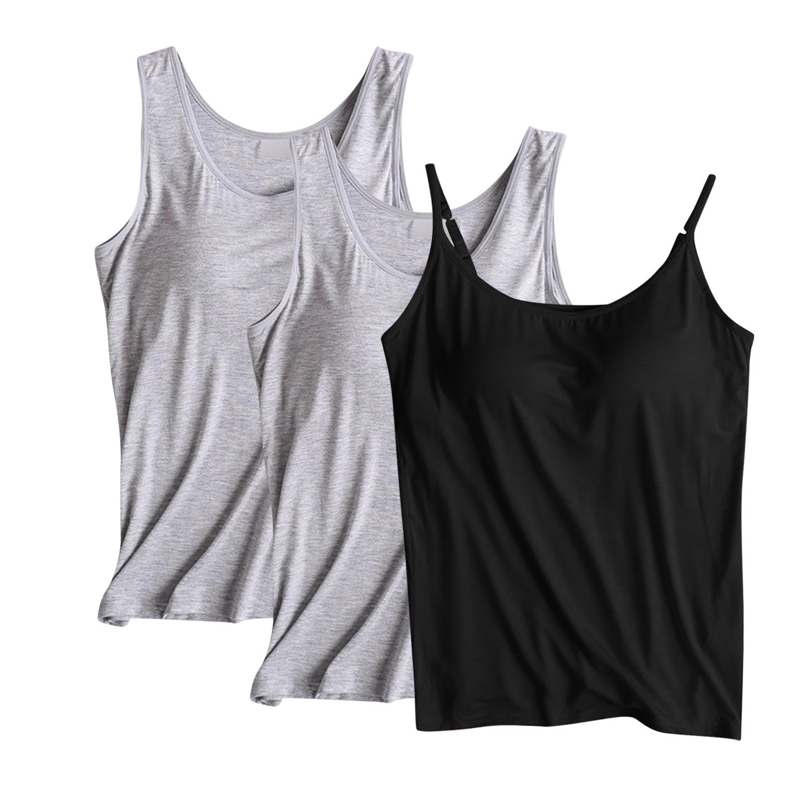 qolati 3 Pack Built-in Bra Tank Tops for Women Soft thin Adjustable ...