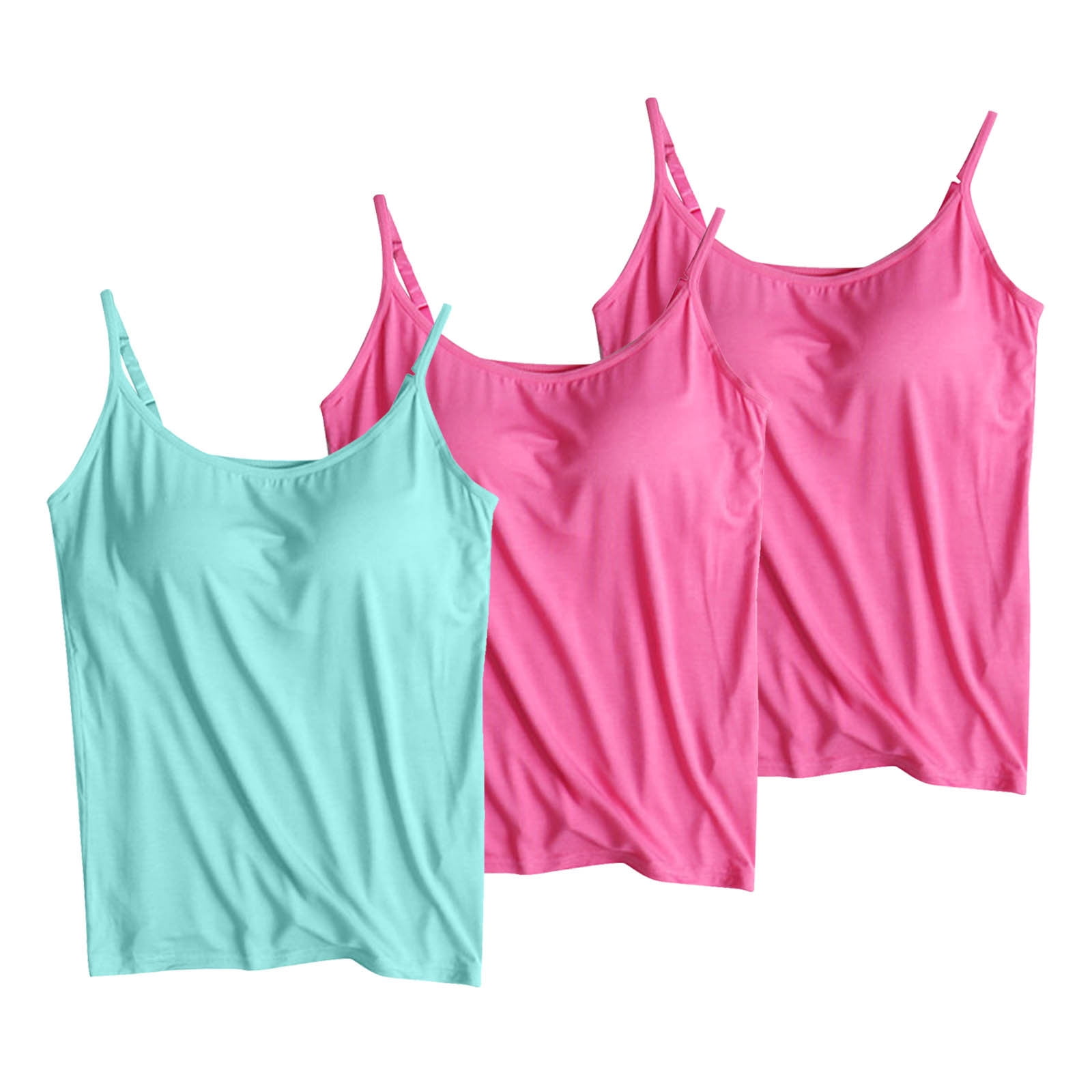 qolati 3 Pack Built in Bra Tank Tops for Women 2024 Casual Adjustable ...