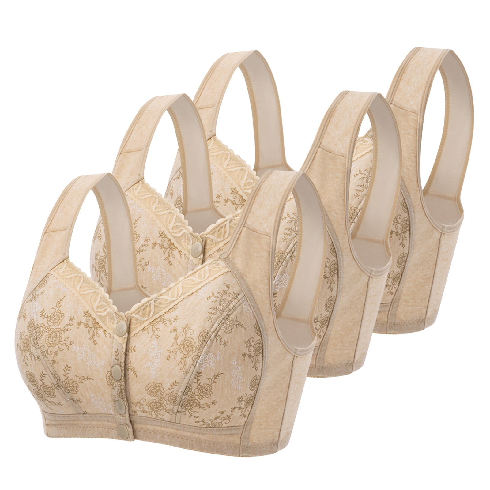 qolati 3 Pack Daisy Bras for Older Women Front Closure Breathable T ...