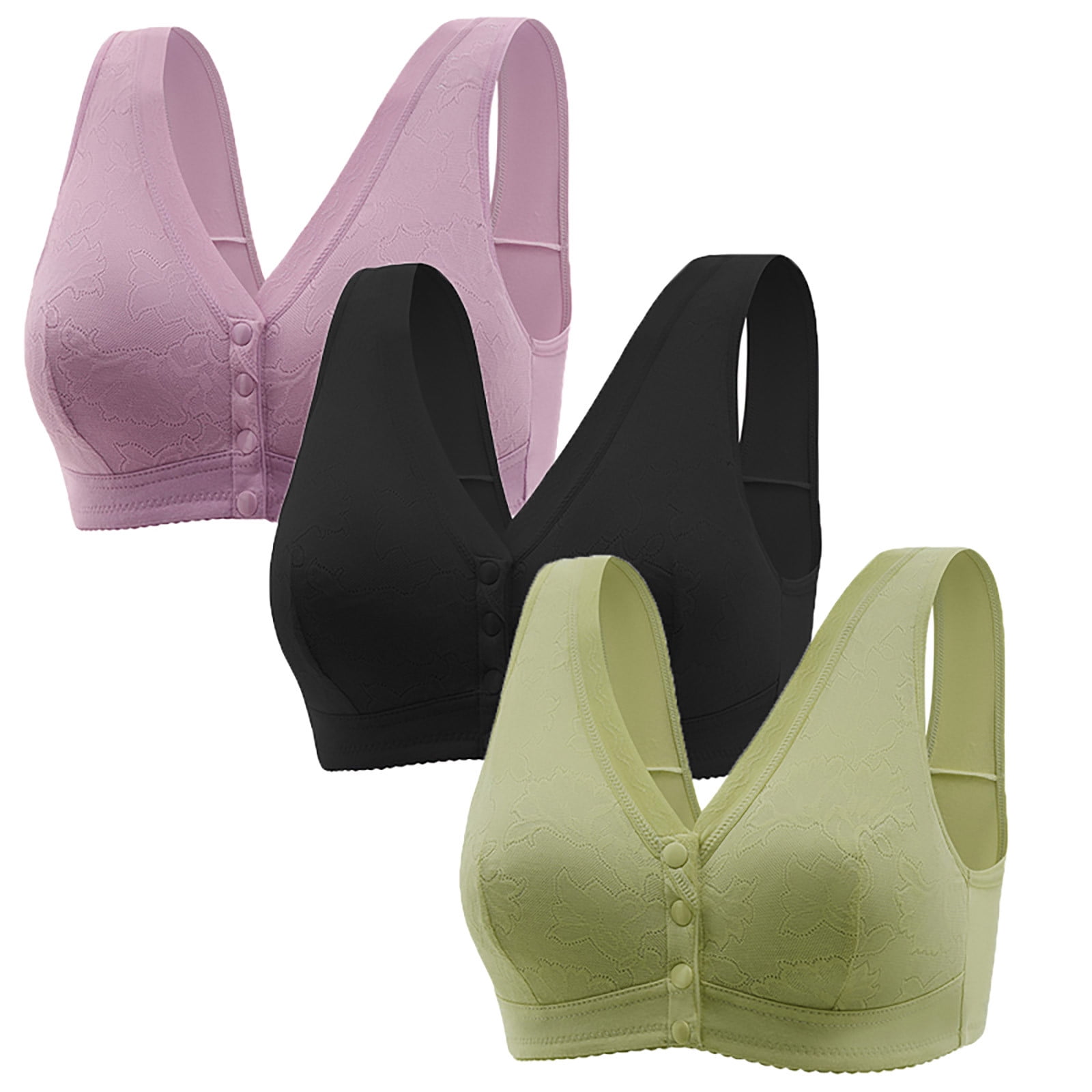 qolati 3 Pack Lace Bras for Older Women 2024 Front Close Button ...