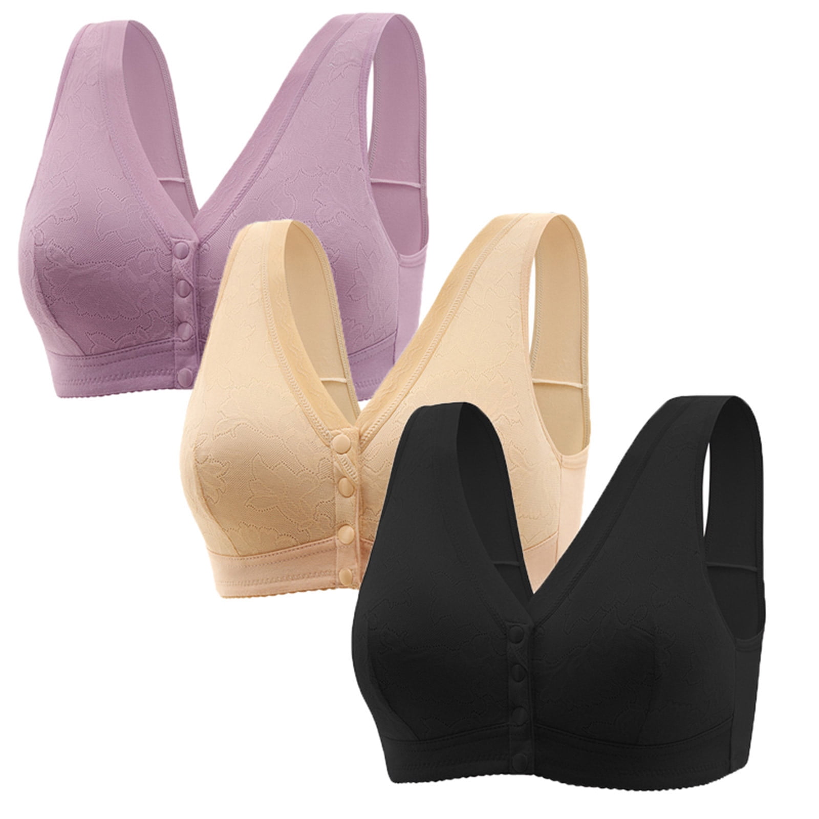 qolati 3 Pack Lace Bras for Older Women 2024 Front Close Button ...