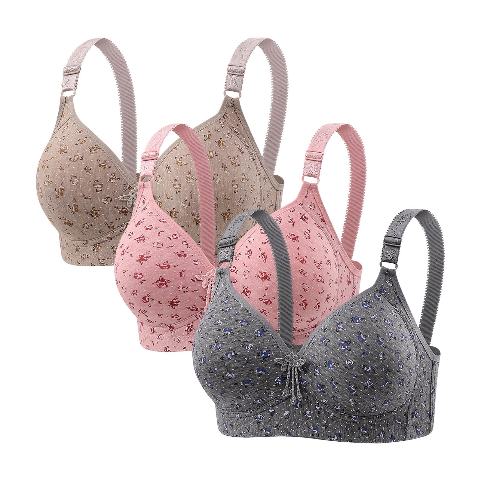 qolati 3 Pack Push Up Bra for Women No Underwire Floral T-Shirt Bra ...