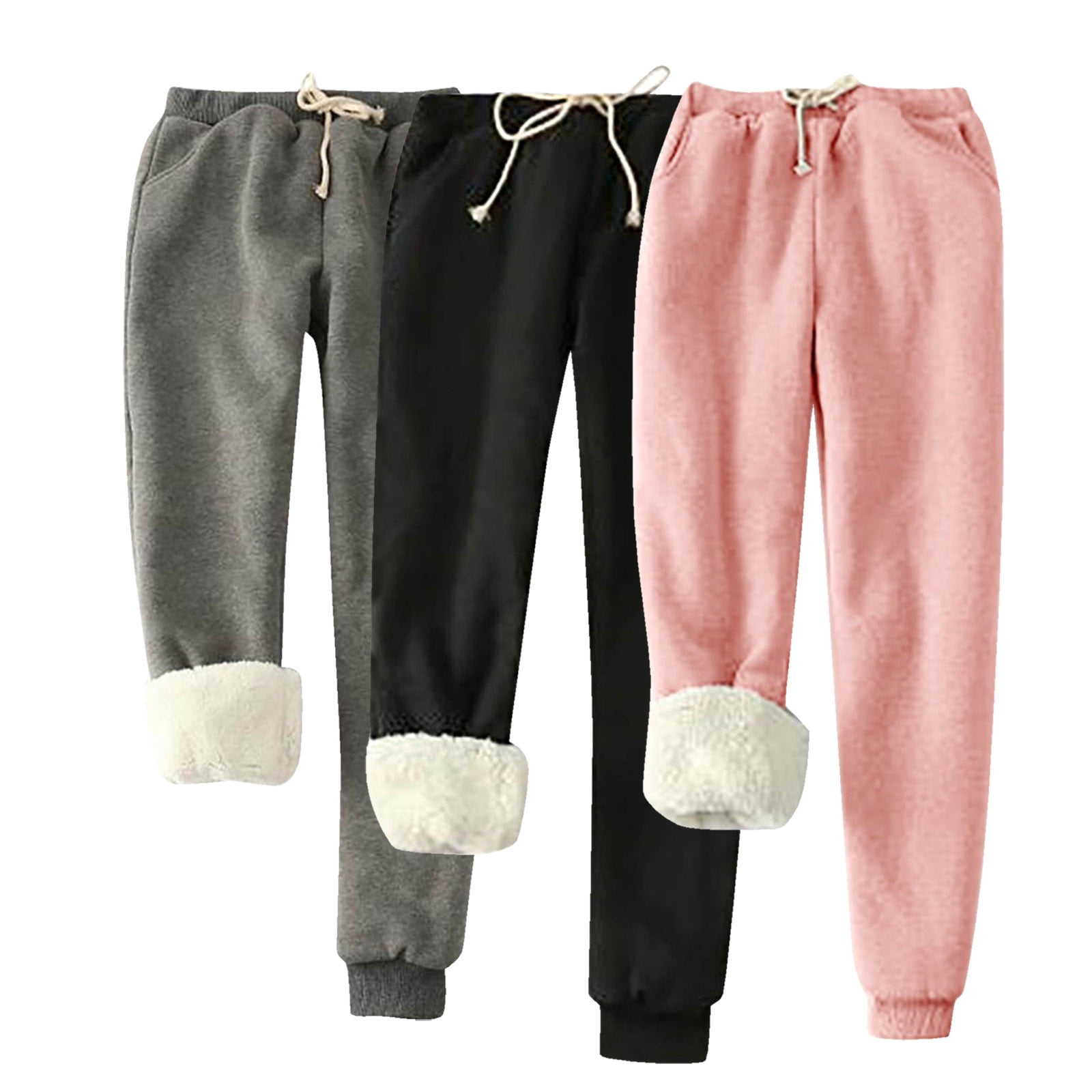 qolati 3 Pack Women's Sherpa Lined Sweatpants Winter Warm Fuzzy Fleece ...