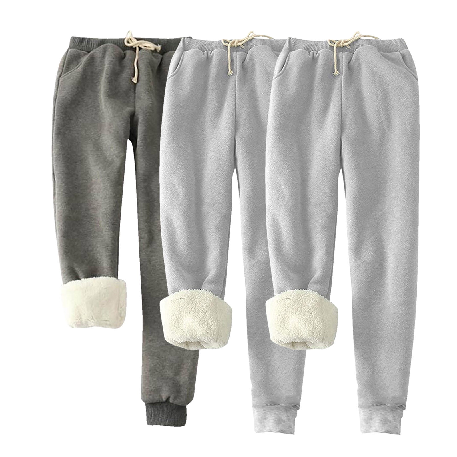 qolati 3 Pack Women's Sherpa Lined Sweatpants Winter Warm Fuzzy Fleece ...